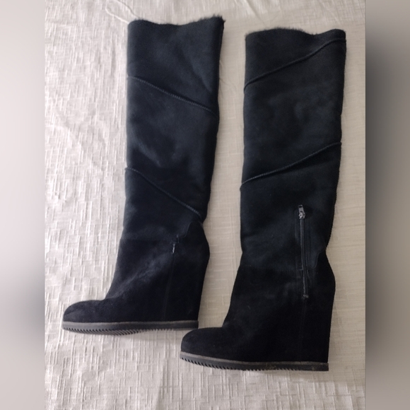 UGG | Shoes | Ugg Classic Mondri Over The Knee Tall Black Suede 4 Wedge ...